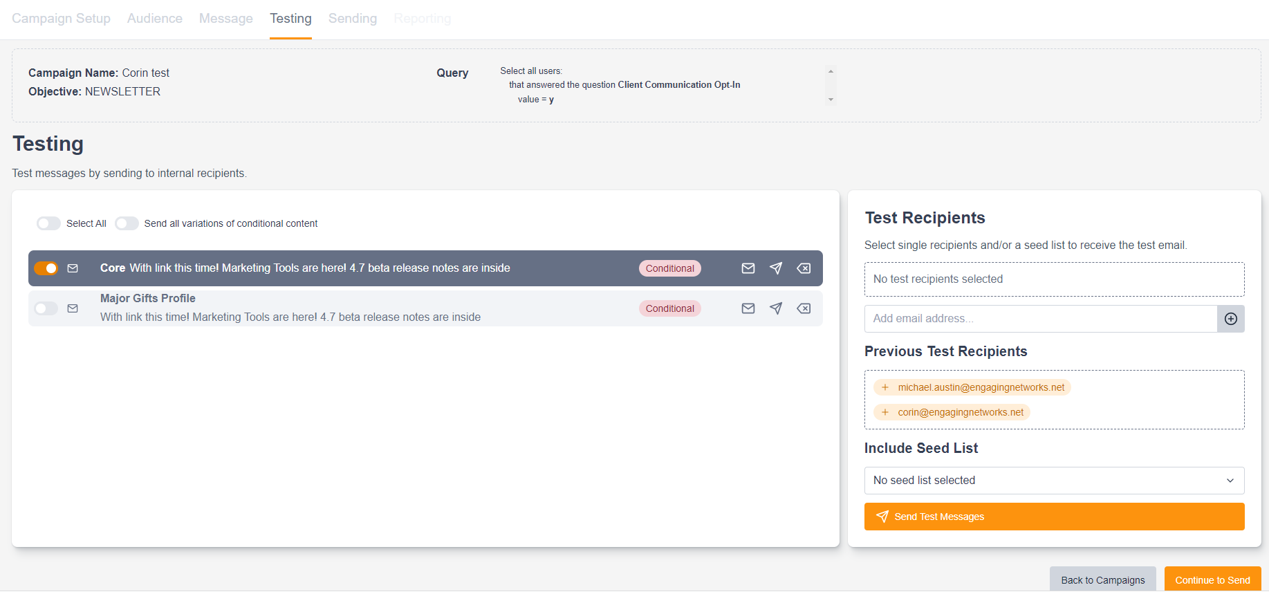 Marketing Tools – Conditional Content (per block and per message)