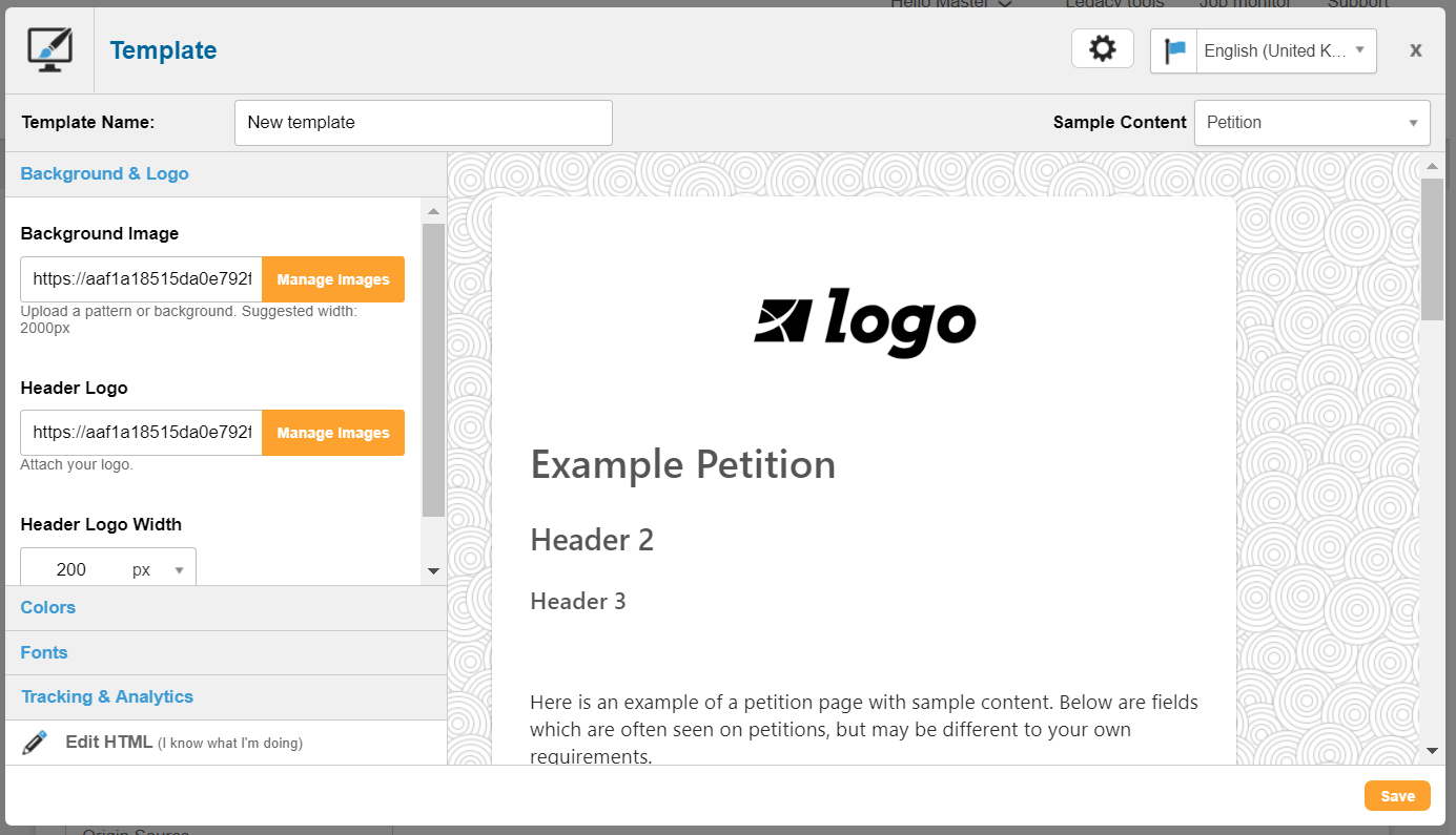 Managing HTML page templates
