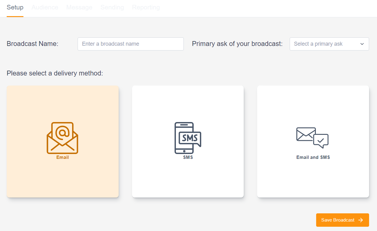 Marketing Tools – Broadcast – Setup
