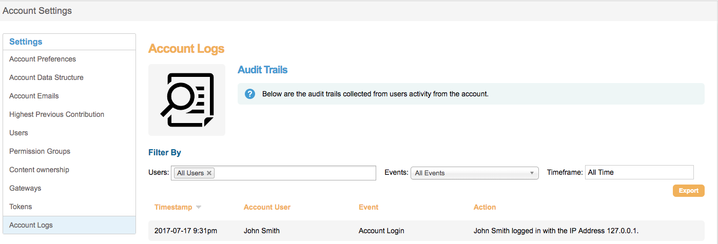 Account Logs – Audit trails