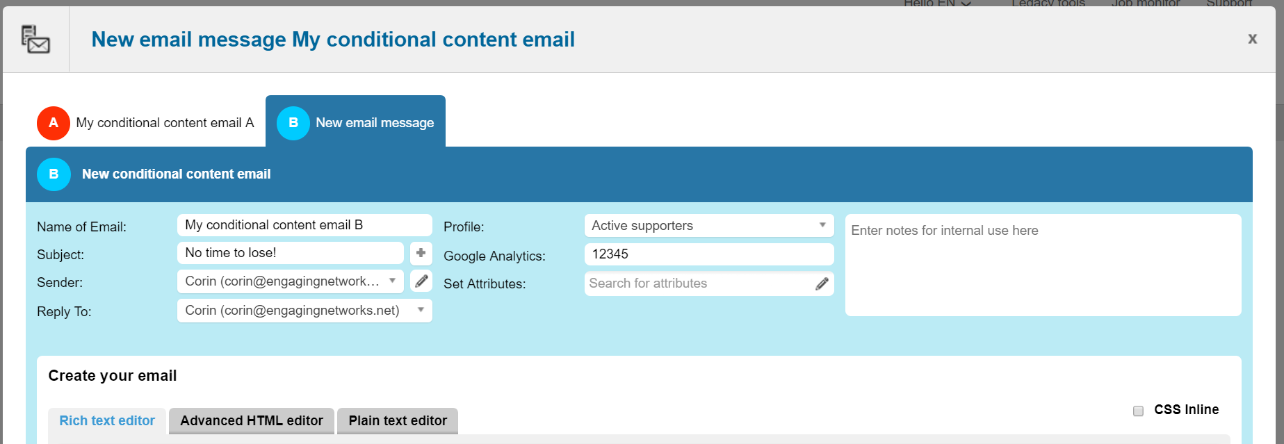 Conditional content email campaigns