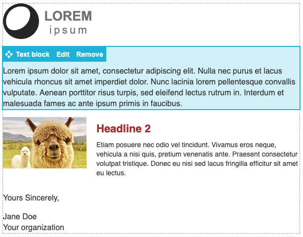 Email templates editable regions
